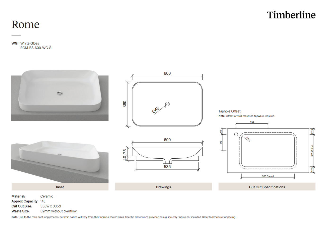 Timberline Rome Basin (Gloss White) — The Bathroom Biz