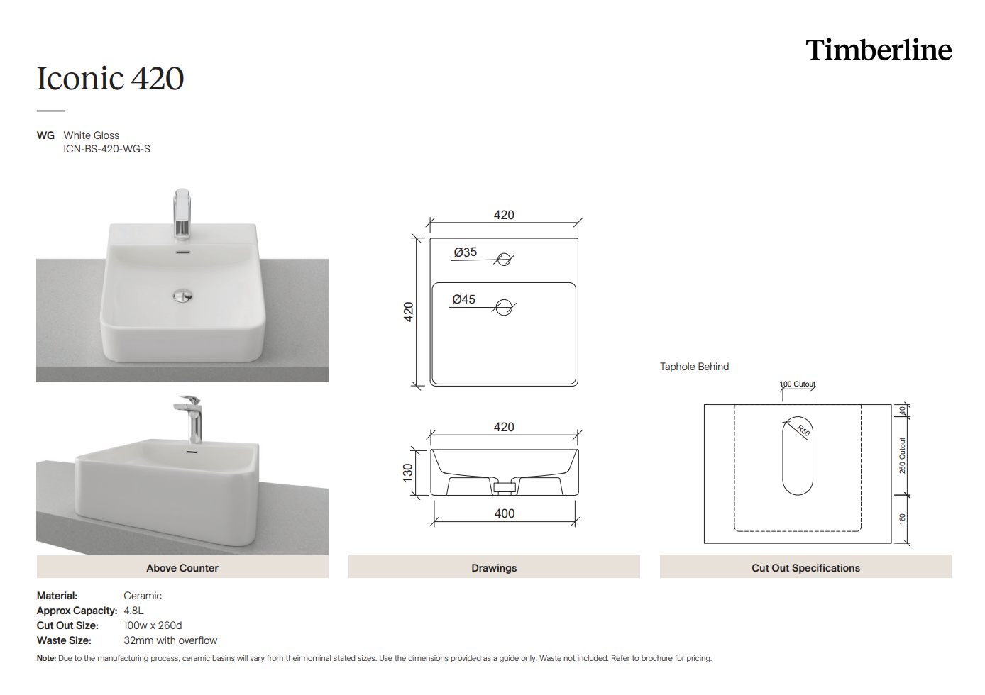 Timberline Iconic Basin (Multiple Size Options) — The Bathroom Biz