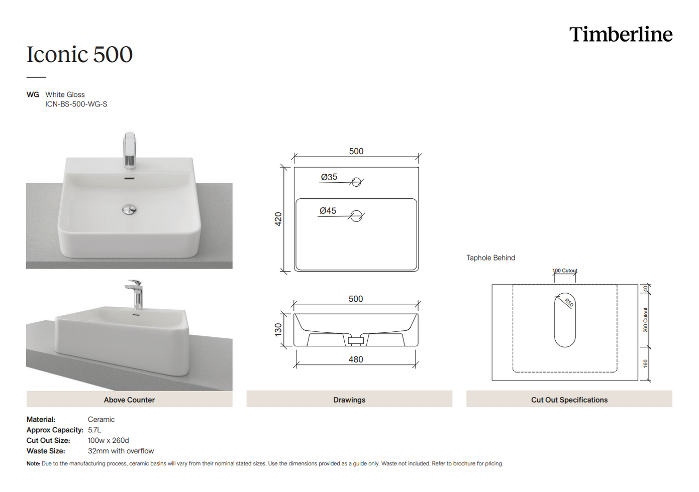 Timberline Iconic Basin (Multiple Size Options) — The Bathroom Biz